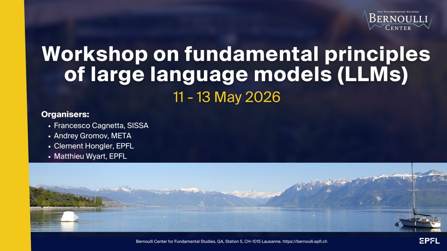 Workshop on fundamental principles of large language models (LLMs) - Bernoulli Center